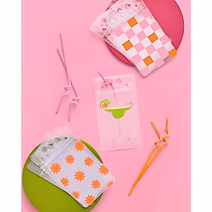 xo, Fetti Flower Margarita Pink Checker Gold Foil Drink Pouches - 15 count | Mexican Bachelorette Fiesta Drinkware, Cute Birthday Party Cups, Summer Flower Drinkware Supplies, Cinco de Mayo