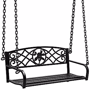 YITAHOME Heavy Duty Metal Hanging Porch Swing Chair Outdoor Swing Steel Patio Bench Lounge Capacity 660lb for Garden, Balcony, Living Room, Black Rose