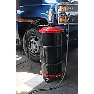 Lincoln 6917 Portable Air Operated 50:1 Pneumatic Double Acting Grease Pump with Drum Dolly, 7 Foot High Pressure Hose, Heavy Duty Control Valve, Universal Swivel