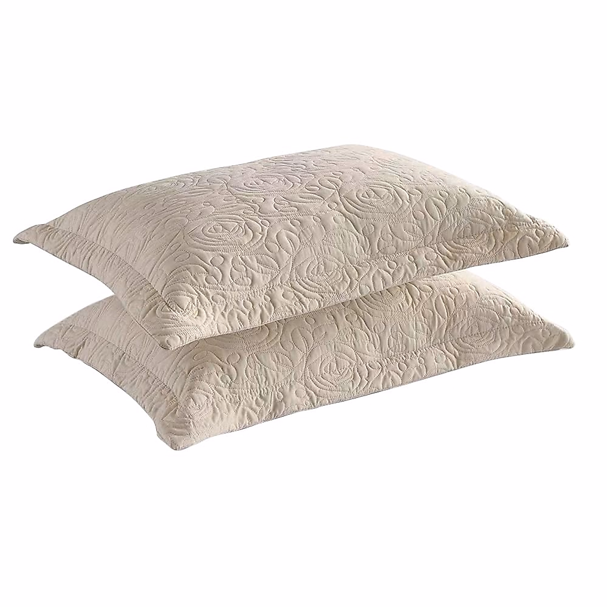 MarCielo 2-Piece Embroidered Pillow Shams, Queen Size Decorative Microfiber Pillow Covers Set, Standard Size Beige