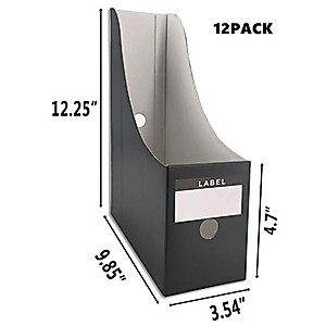 HUAPRINT Magazine File Holder(12 Pack,Black)-Folder Holder,Magazine Holders,Desk File Organizer,Document File Holder Box,Magazine Storage Box,With Labels