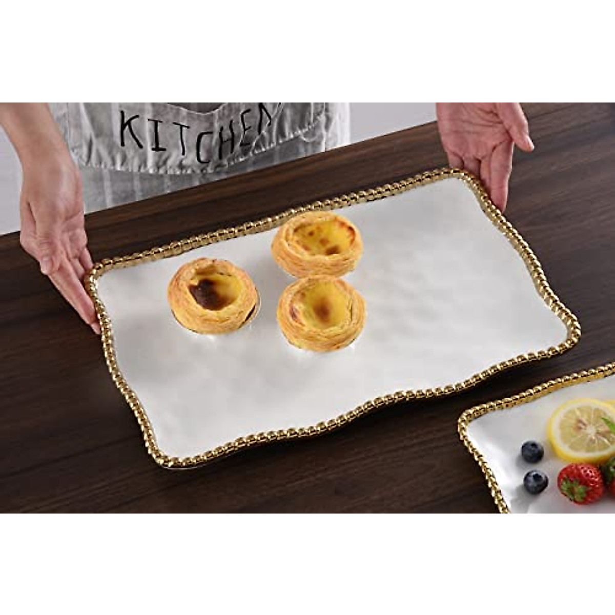 Pampa Bay Golden Salerno Titanium-Plated Porcelain Medium Platter, 14.25 x 9 x 1in