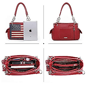 Montana West American Pride Flag Satchel Handbags Patriotic Tote Bags Handgun Concealed Carry Purses for Women US04G-8085RD
