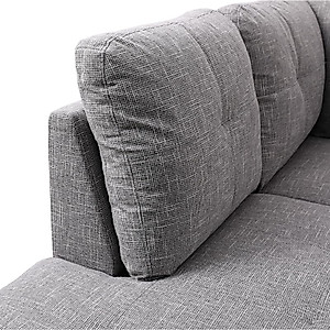 HOMVET Grey Linen Sectional Sofa Furniture Set, L-Shape Couch with Right Chaise, Storage Ottoman, and 2 Toss Pillows,for Living Room/Apartment/Office, Gray