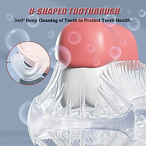 Qinerle 3PCS Kids U-Shaped Toothbrush ,Food Grade Soft Silicone Brush Head, 360° Oral Teeth Cleaning Design for Toddlers and Children