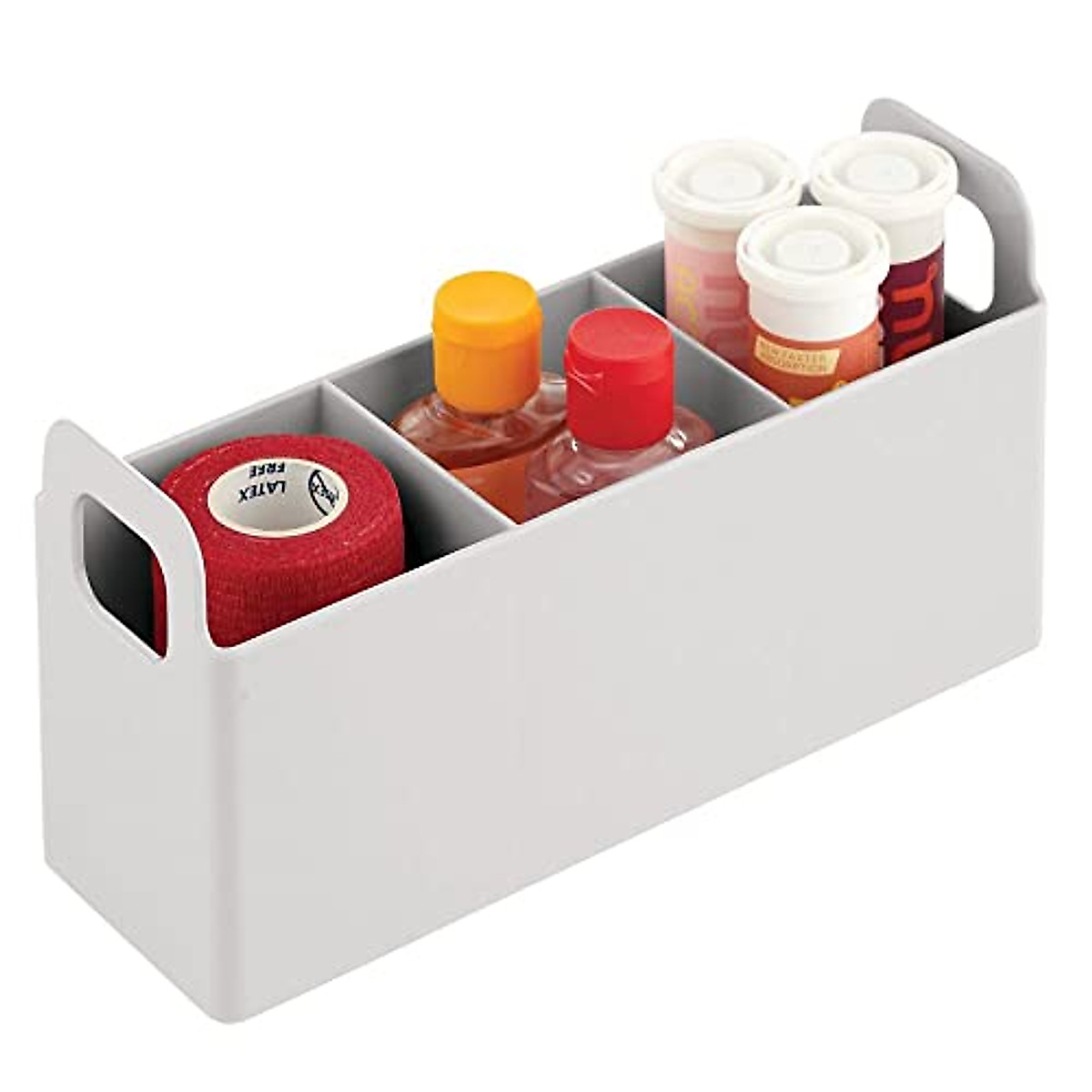 mDesign Plastic 3-Compartment Bathroom Organizer Storage Bin - Divided Makeup Caddy and Hair/Beauty Product Holder Tray - Perfect for Vanity, Counter, Cabinet - Lumiere Collection - 2 Pack, Light Gray