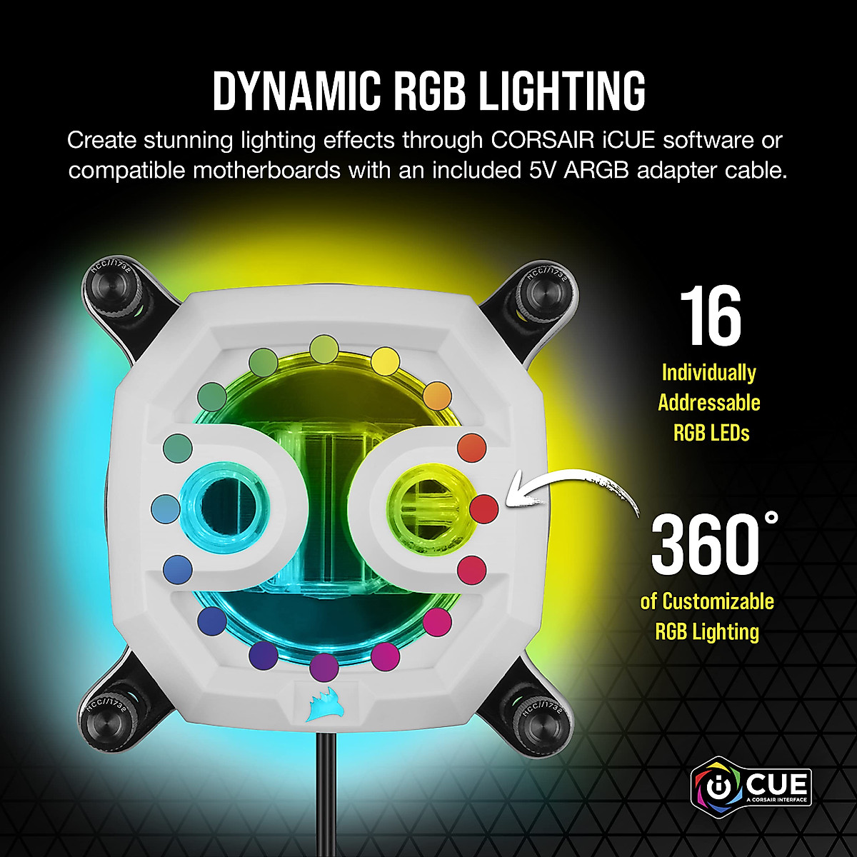 CORSAIR Hydro X Series XC7 RGB PRO CPU Water Block for Intel LGA 1700, 1200, 115X and AMD Socket AM4 (Copper Cold Plate, 110 MicroCooling Fins, 5V ARGB Motherboard Adapter Cable Included) White