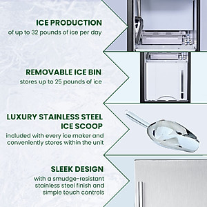 Hanover HIM60701-5SS, 25-lbs Storage, Vault Series Ice Maker, Under Counter, Home Bar Kitchen, Clear, Automatic, Garage, Stainless Steel Machine, Silver