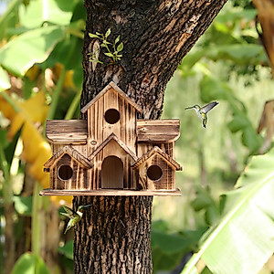 Bird House,Bird House for Outside,Hummingbird House with 6 Hole,Bluebird Finch Cardinals Hanging Big Birdhouse,Nesting Box Birdhouse for Backyard/Courtyard/Patio Decor.