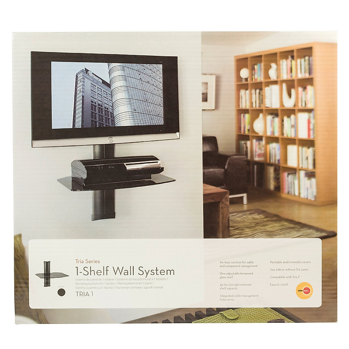 Omnimount Tria 1 B 1-Shelf Wall Furniture - Black/Dark Glass