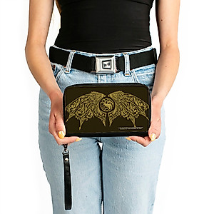 House of the Dragon Wallet, Zip Around, House of the Dragon Icon and Wings Black Yellow, Vegan Leather