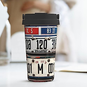 WANGXUEE Old License Plate Print 500ml Stainless Steel Travel Tumbler Double Wall Vacuum Insulated Coffee Mug