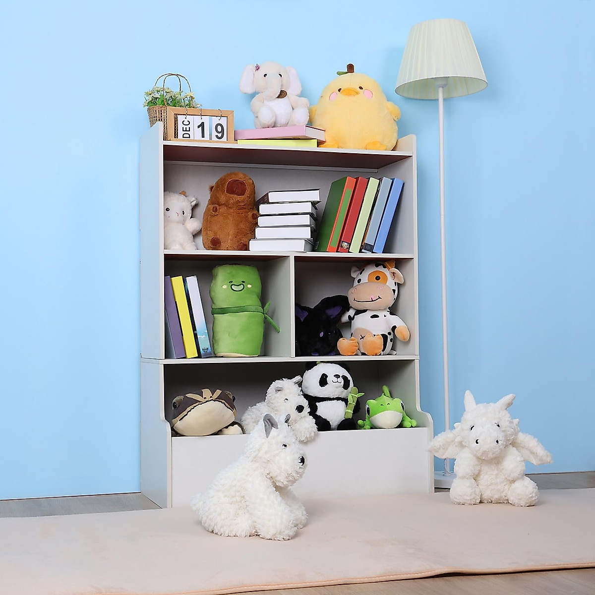 AMAMIA Kids Bookshelf, 4-Tier Storage Bookcase, Large Wooden Open Kids Bookshelf and Toy Storage for Playroom, Bedroom, Reading Nook, Toddler's Room, Nursery, White White