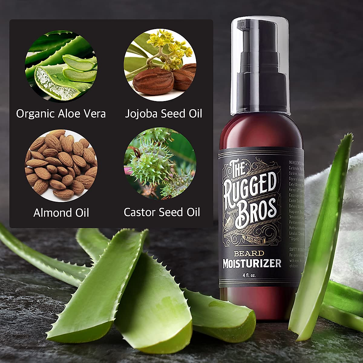 The Rugged Bros Moisturizing Beard Conditioner : Leave-In Cream, Softener and Moisturizer for Beards and Mustaches - USA Made in Veteran Owned Facility with Aloe Vera, Essential Omegas and Vit E 4 oz