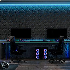 AMZDEPOT 3D Wall Panel for Interior Wall Décor with Tape, PVC Diamond Textured Wall Panels, Accent Wall Panels for Living Room Lobby Bedroom Hotel Office, 12''x12'', 20 Pack, Black