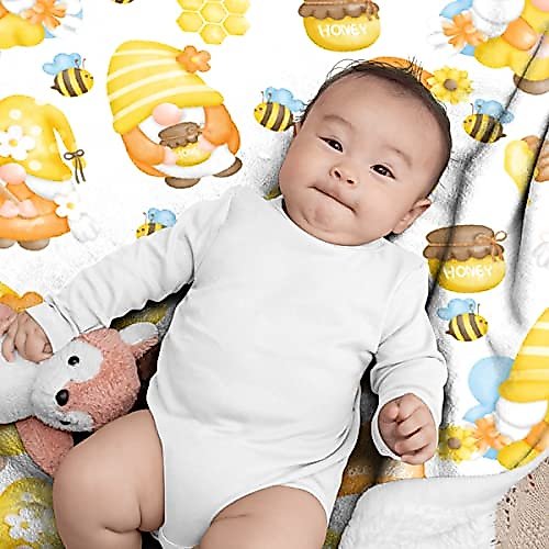 ZHONGKUI Gnome Flannel Throw Blanket,Gnome Blanket with Bee for Adults/Women/Kids/Friends,Gnome Gifts Blanket for Couch Sofa Bed Travel Home Decor, 60"x80"-Adults/Twin Size