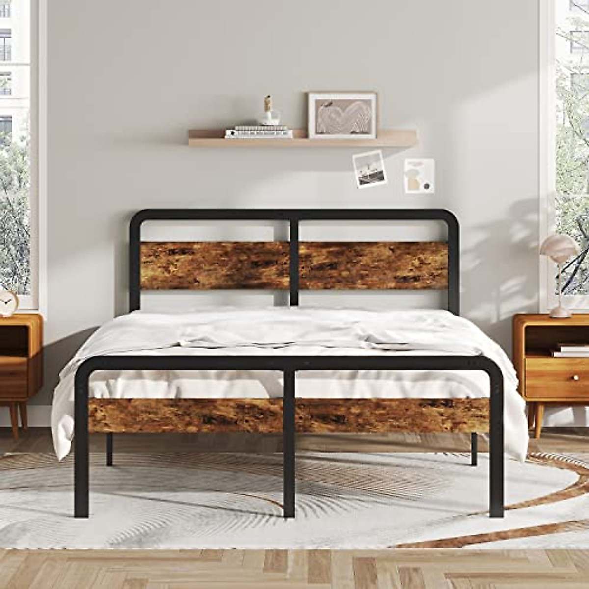 Upcanso California King Bed Frame with Wood Headboard and Footboard, Platform Cal King Bed Frame No Box Spring Needed with Heavy Duty Slats, Easy Assembly