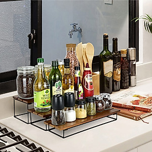 Hardware Haus Walnut Wood Wooden Cupcake Stand 3-Tier Wooden Display Stand with Black Metal Base, Rectangle Tower Display Stands for Vendor Events Walnut Wood (16" Set)