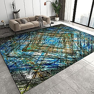 American Abstract Retro Living Room Decor Area Rugs, Diamond Pattern Geometric Design Bedroom Carpet, Low Pile Soft Machine Washable Non Slip Backing Interior Door Mat Pet Carpet Game Room-2ft x 3ft