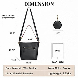 Kattee Women Genuine Leather Shoulder Tote Bags Bucket Hobo Purses Vintage Designer Crossbody Handbags with Coin Pouch