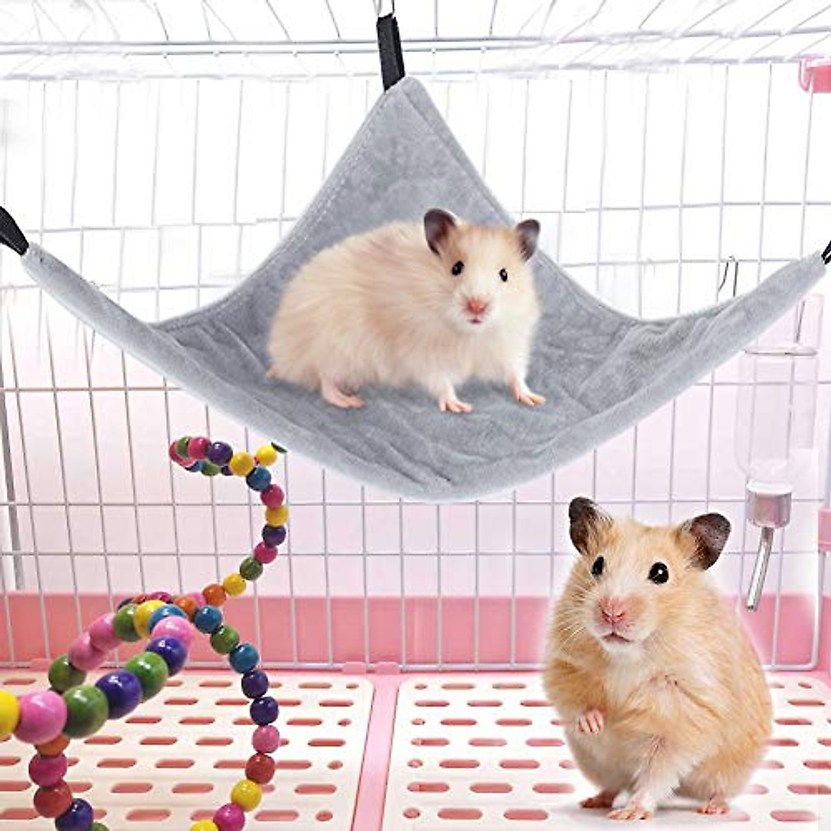 TOPINCN Small Animal Hammock Triangle Hanging Bed Sleeper Pet Nap Cage Accessories for Parrot Sugar Glider Hamster Ferret Squirrel Guinea Pig (Gray)