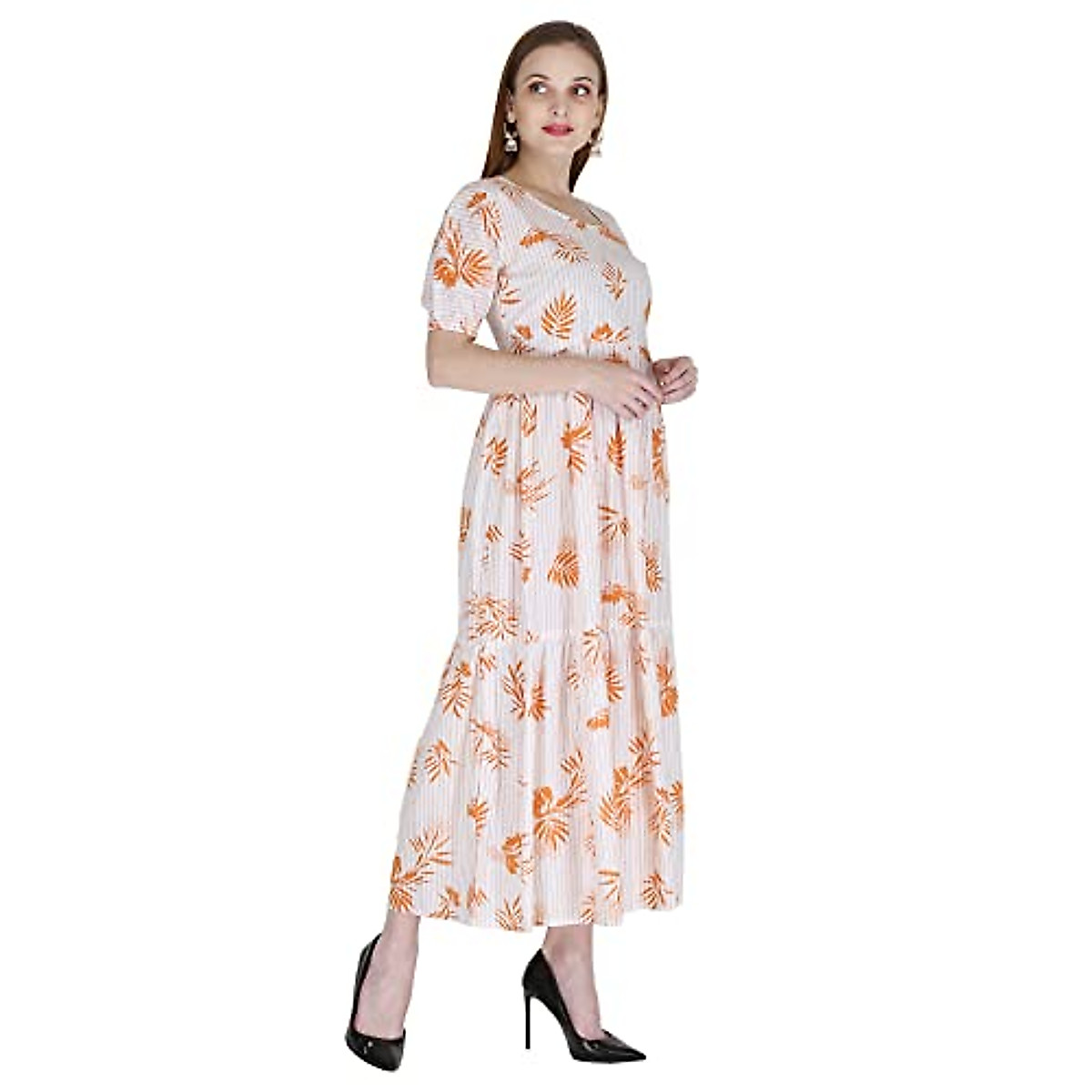 MESMERIICAL Women's Yellow Cotton Printed India Anarkali Kurta (as1, alpha, m, regular, regular)