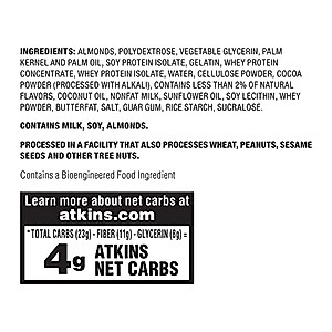 Atkins Chocolate Almond Butter Protein Meal Bar, Keto Friendly, 5 Count