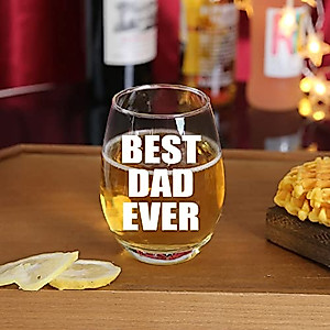 Best Dad Ever Wine Glass, Father's Day Stemless Wine Glass for Dad, Husband, New Dad, Grandpa, Gifts for Father's Day Birthday from Daughter Son Kids, Great Father's Day Christmas Gifts