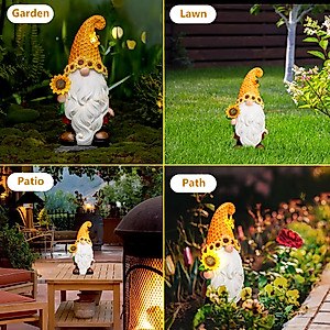 Olekki Garden Gnomes Outdoor - Sunflower Gnome Statue with Solar LED Lights for Yard, Patio, Lawn Ornaments - Best Garden Gifts for Mothers Day, Housewarming, Festival