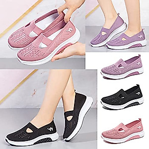 ELSHTIDE Women's Knit Mesh Breathable Slip On Platform Sneakers,Outdoor Non-Slip Comfort Orthopedic Diabetic Fashion Walking Shoes (Black,8.5)