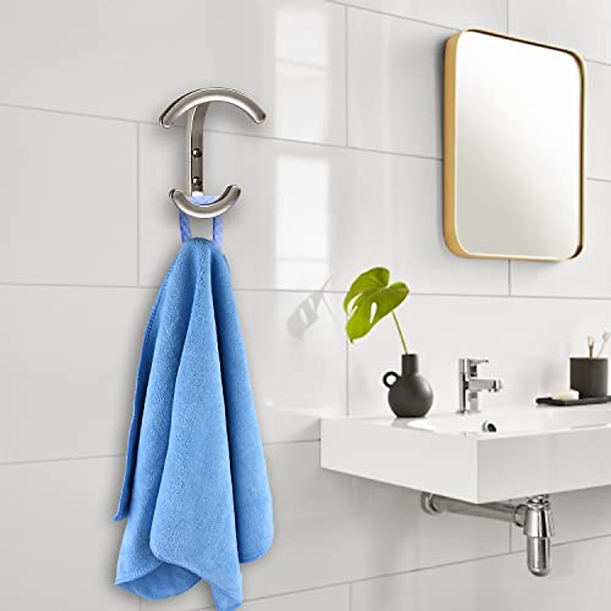LaCasa Towel Hooks, 2 Pack, Satin Nickel Finish, Robe Coat Clothes Hook for Bathroom Door Wall Kitchen Cabinet Closet Entrance Hall Foyer Garage Hotel (Satin Nickel)