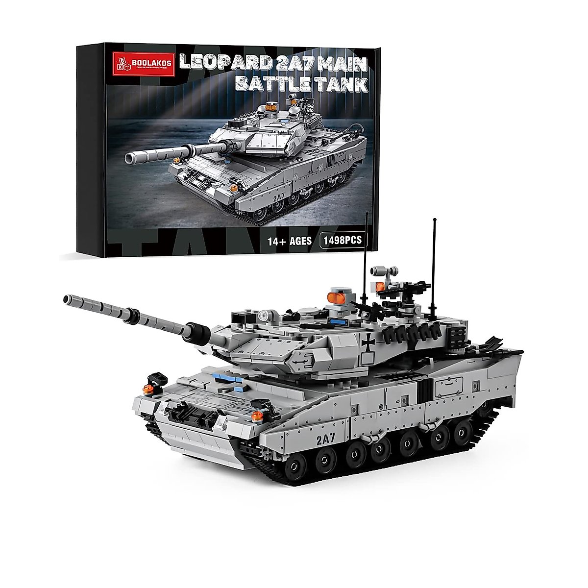 BOOLAKOS Leopard II A7 Main Battle Tank Building Block, Military Tank Building Toy Set to Display, Collectible WW2 Army Tank Model for Adults (1,498 Pieces)