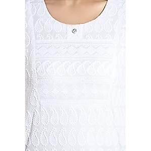 QUEEN SHIELD Women's Chikan-Kari Kurta (White)(2X-Large)(44#White#1010)