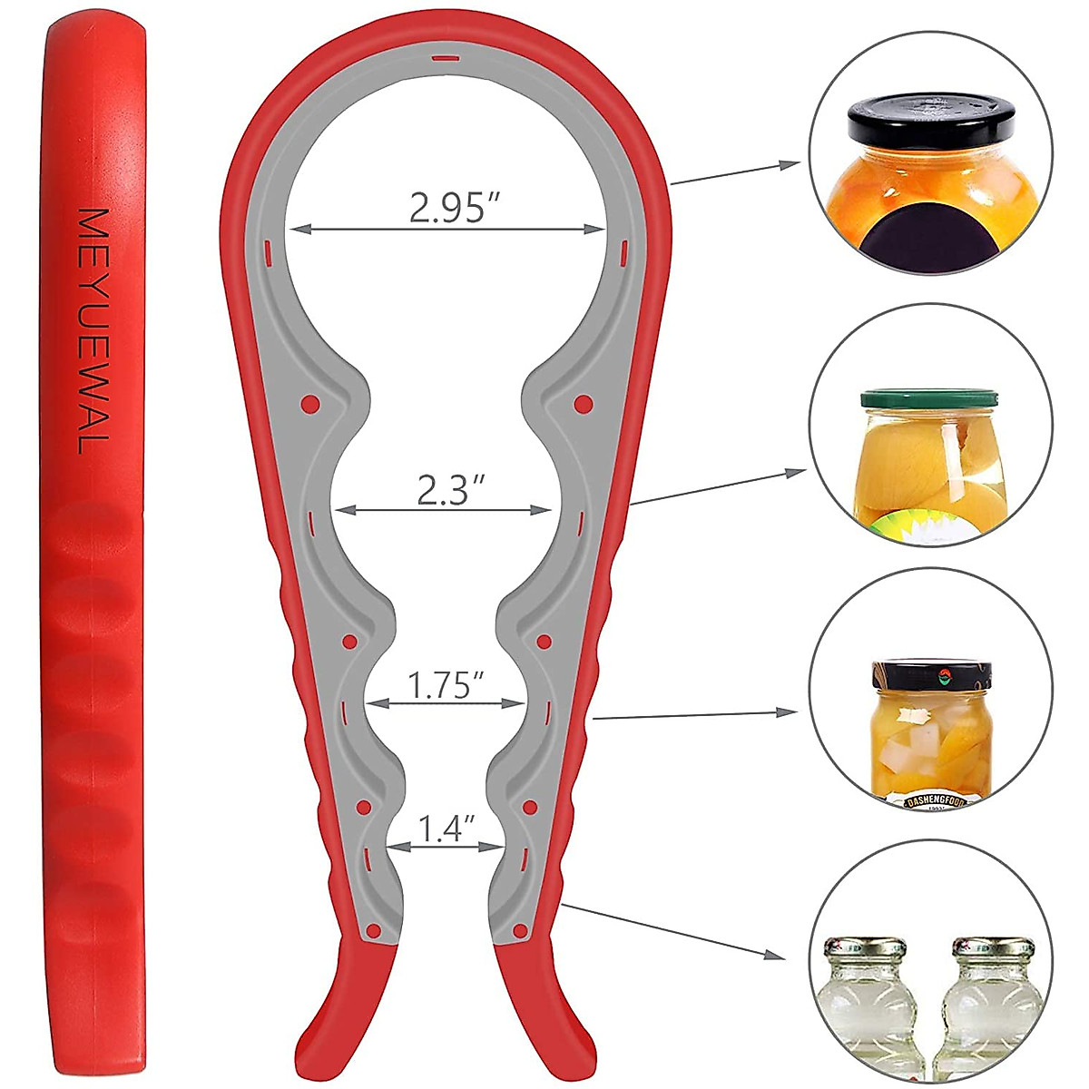 Jar Opener- Pad Rubber Jar Can Lid Opener, 5 in 1 Multi Function Can Opener Bottle Opener Kit with Silicone Handle Easy to Use for Children, Elderly and Arthritis Sufferers (JAR+D RED)