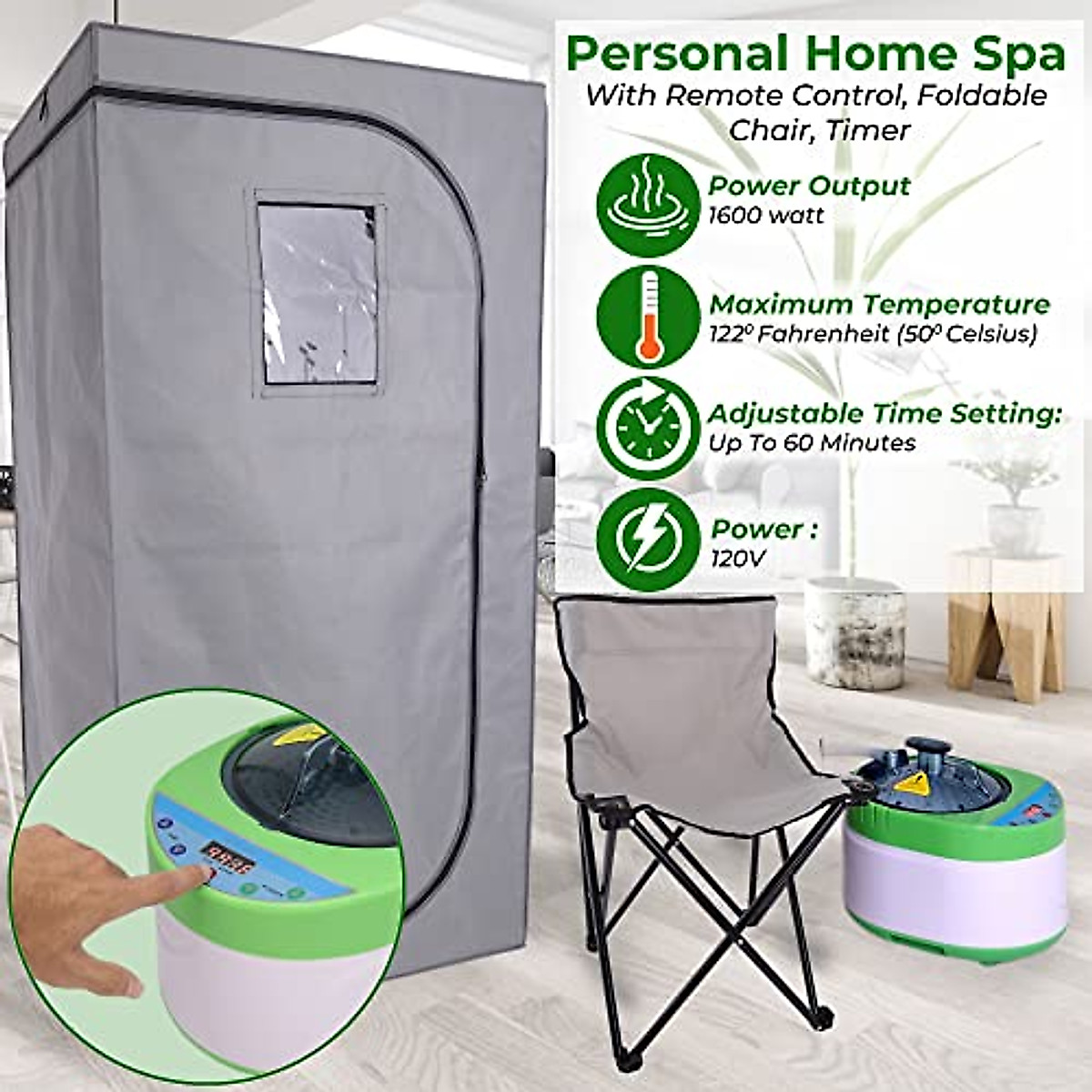 SereneLife SLISAU35GRY Portable Personal in-Home Detox Spa Steam Therapy Heated Sauna