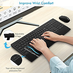 Wireless Keyboard and Mouse Combo, E-YOOSO Full-Sized 2.4GHz Wireless Keyboard with Palm Rest and 3 DPI Adjustable Wireless Mouse for Windows, Mac OS Desktop/Laptop/PC