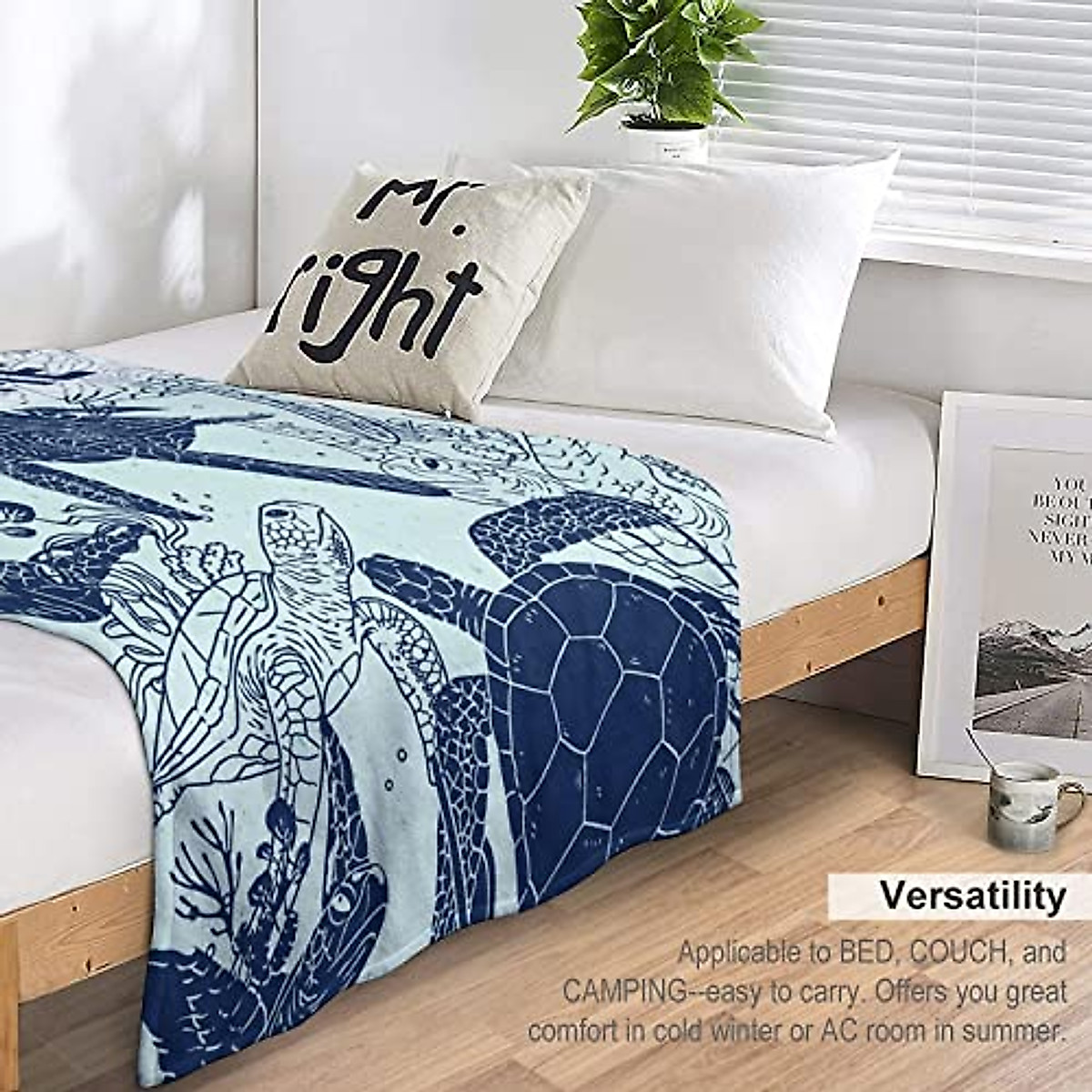 Personalized Sea Turtle Blanket with Name - Soft, Fuzzy & Warm - 40"x50" Small Blanket for Couch, Sofa - Blue Cute Throw Gifts for Adults, Kids