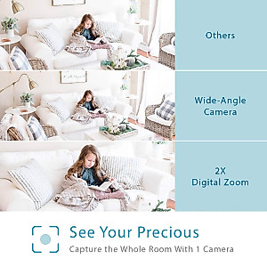Moonybaby Split Screen Baby Monitor with 2 Cameras, Extended 12hrs Battery Life, Wide View, Large Screen, Long Range, Night Vision, Temperature Monitoring, 2 Way Talk Back, Power Saving