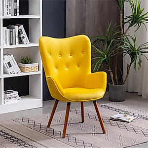Roundhill Furniture AC155YL Doarnin Silky Velvet Tufted Button Accent Chair, Yellow 30D x 41.5W x 26.8H in