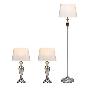 Catalina 21415-000 Transitional 3-Piece Metal Floor & Table Lamp Set with Linen Shades, 59" and 24", Brushed Nickel