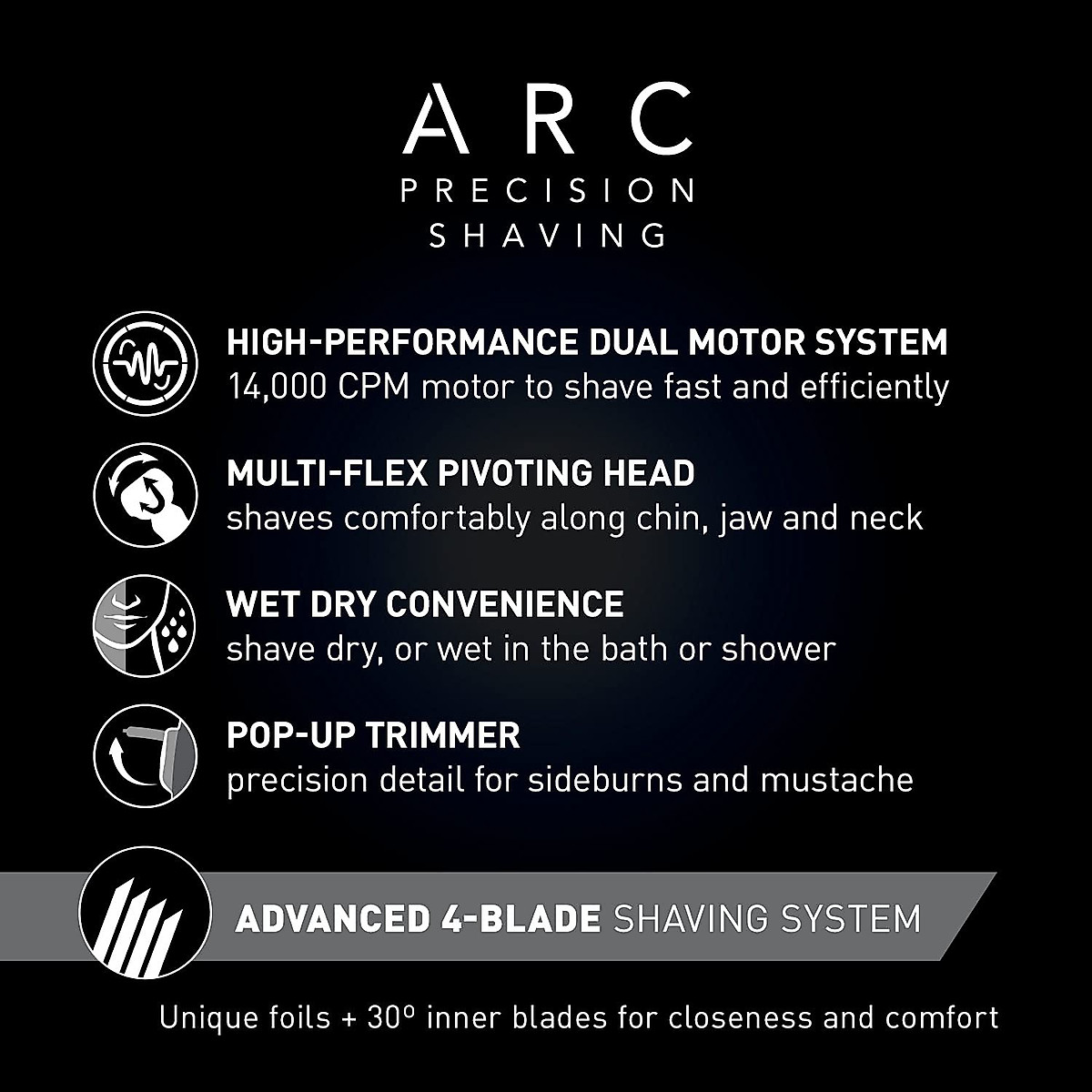 Panasonic Arc4 Electric Razor for Men 4Blade Electric Shaver with Popup Trimmer Rechargeable Wet Dry Foil Shaver, Blue, 1 Count