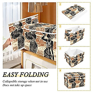 Krafig Art African Girl Foldable Storage Box Large Cube Organizer Bins Containers Baskets with Lids Handles for Closet Organization, Shelves, Clothes, Toys