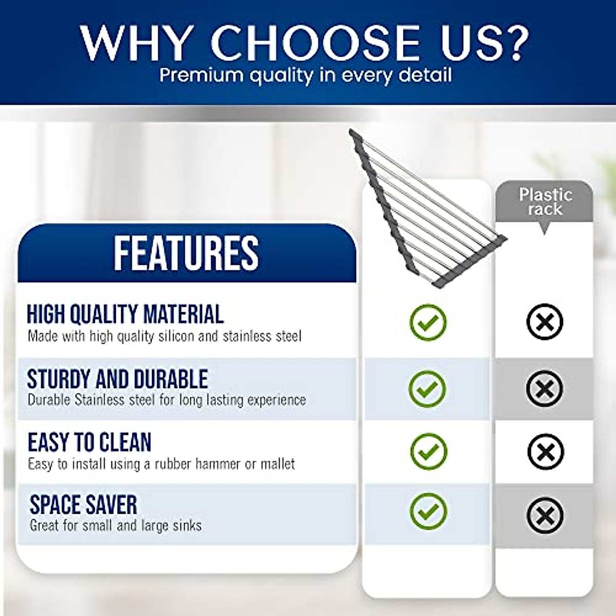 Roll-Up Corner Sink Drying Rack. Kitchen Bench Space Saver! Quality Design and Practical Stainless Steel and Silicon Over The Sink Drying Rack.