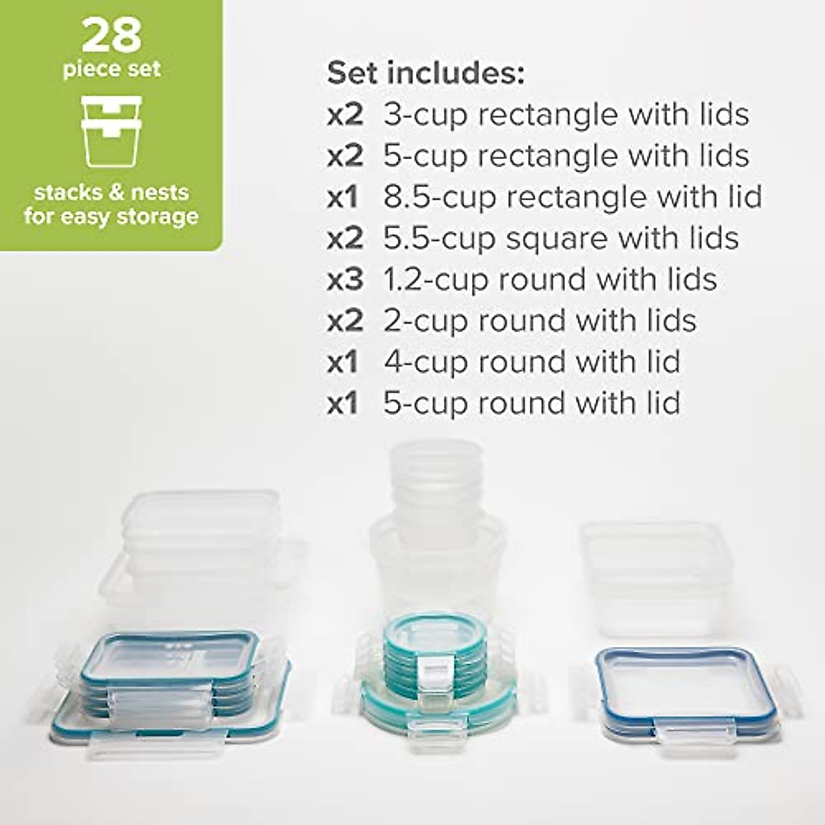 Snapware Total Solutions 28-Pc Plastic Food Storage Container Set, Pantry Organization and Storage, Meal Prep Containers