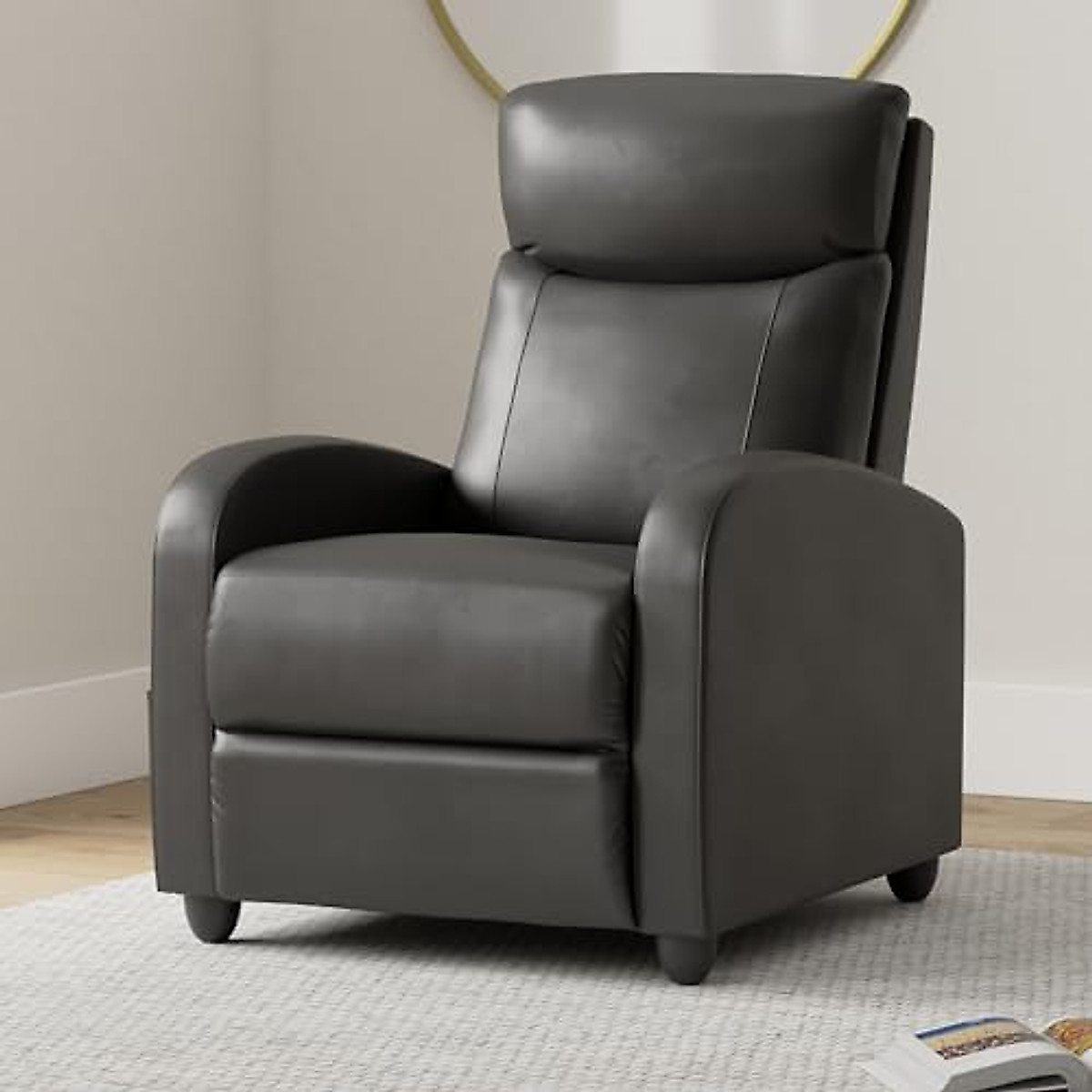 SMUG Recliner Chair for Adults, Massage PU Leather Recliner Sofa for Living Room, Adjustable Home Theater Seating with Padded Seat Backrest, Small Reclining Chair for Small Space (Light Black)