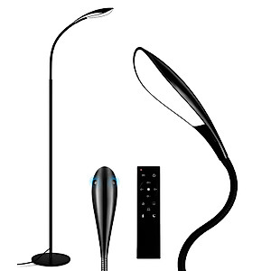 OUTON LED Floor Lamp, 12W 1080LM, Dimmable Adjustable Gooseneck Standing Lamp with 4 Color Temperature, Remote & Touch Control, 1H Timer, Memory Function for Reading Living Room Bedroom Office (Black)