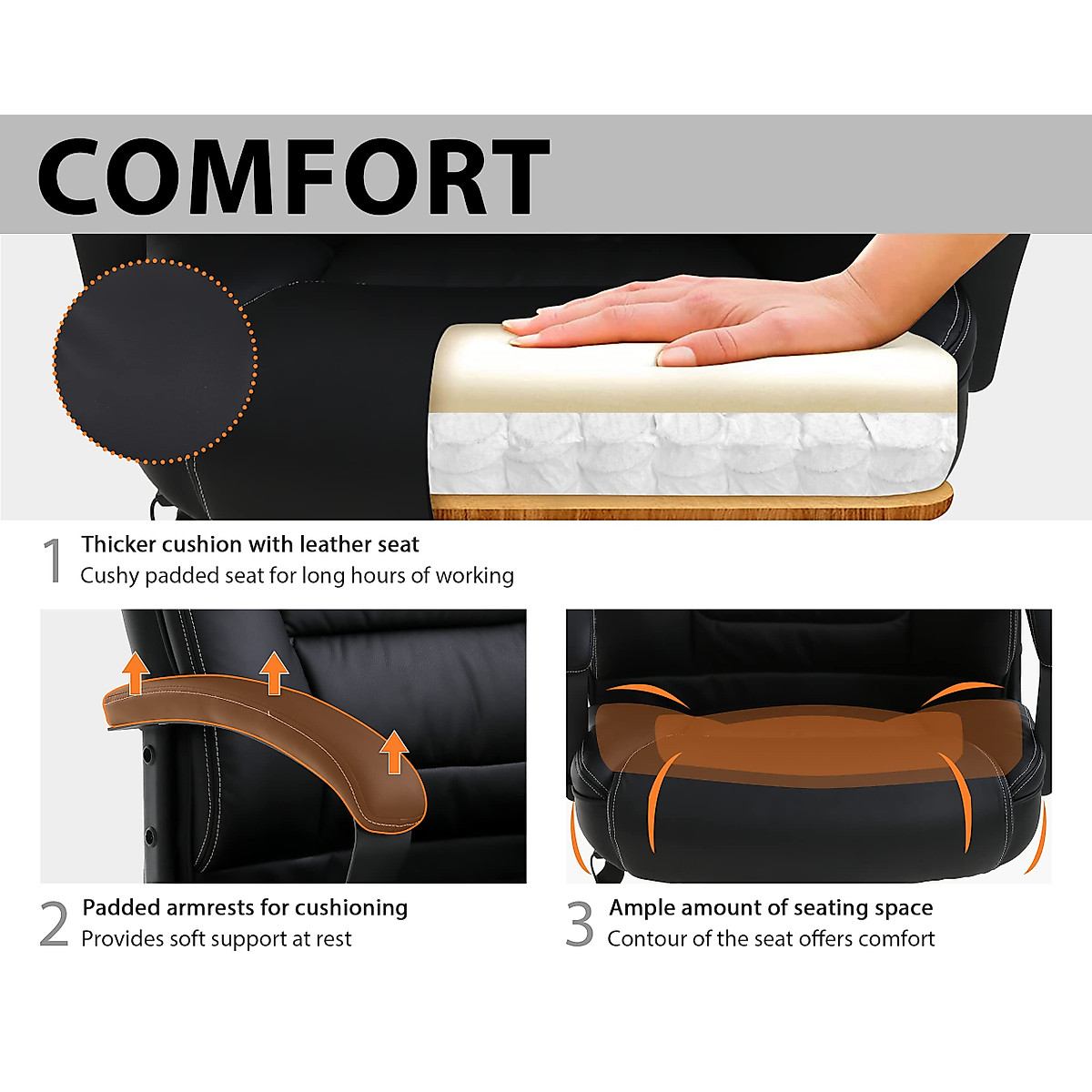 500 LBS Ergonomic Executive Office Chair, High Back Desk Chair with Massage Lumbar Support, Swivel Rocking Chair Computer Desk Chair with Padded Armrest and Adjustable Height, Black