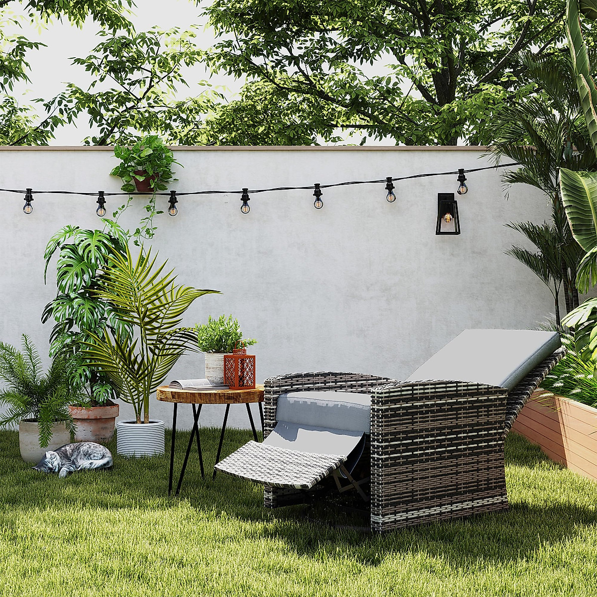 Outsunny Outdoor Wicker Swivel Recliner Chair, Reclining Backrest, Lifting Footrest, 360° Rotating Basic, Water Resistant Cushions for Patio, Grey