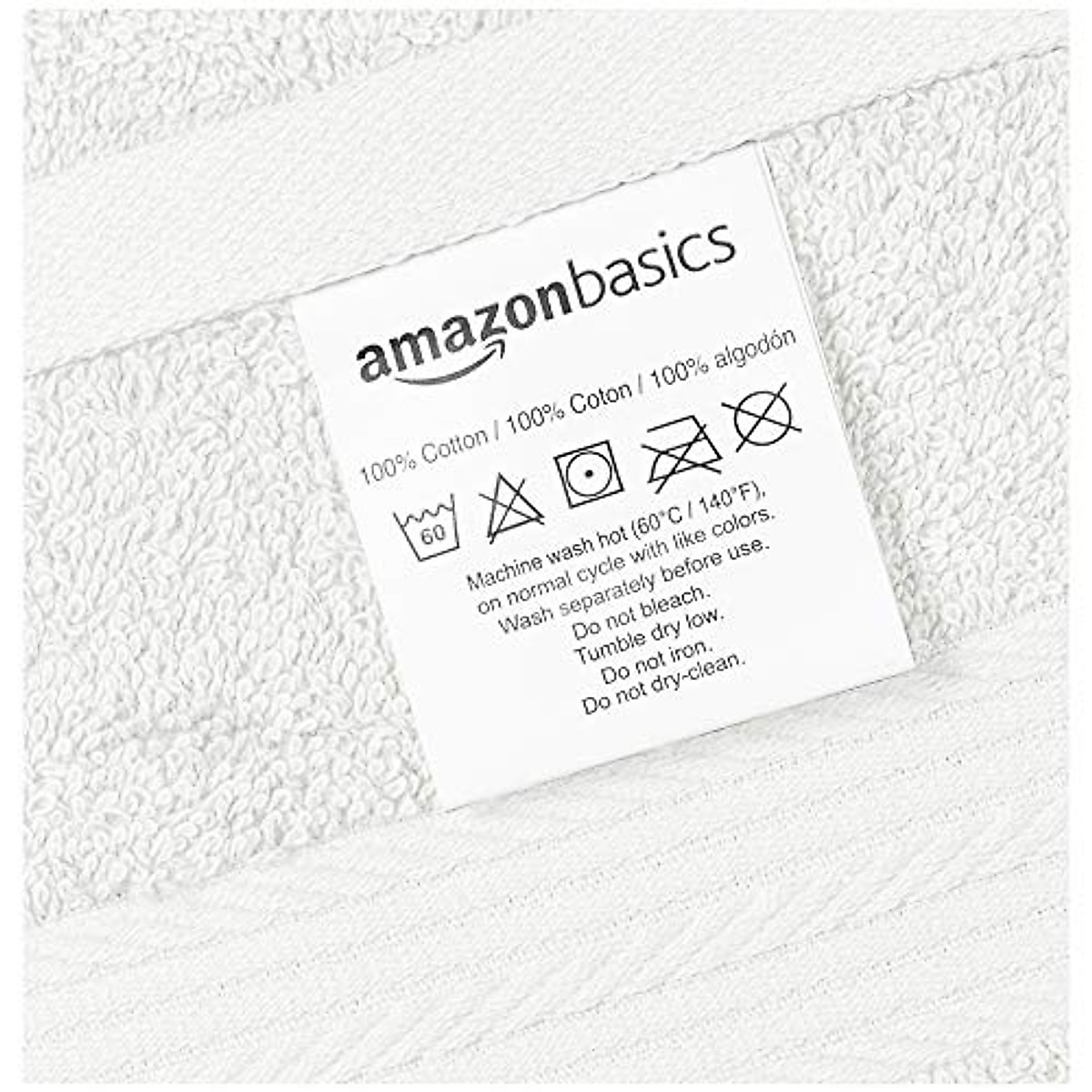 Amazon Basics Fade-Resistant Cotton Hand Towel - 6-Pack, White, 12" L x 7" W