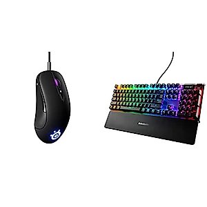 SteelSeries Sensei Ten Gaming Mouse – 18,000 CPI TrueMove Pro Optical Sensor – Ambidextrous Design – 8 Programmable Buttons – 60M Click Mechanical Switches with Apex Pro Mechanical Gaming Keyboard